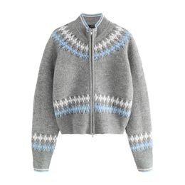 next Strickjacke Damen Gr&ouml;&szlig;e XL hellblau / graumeliert / wei&szlig;
