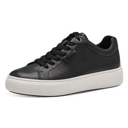 Plateausneaker Tamaris, Damen, Gr. 41, schwarz, Leder, Schuhe, Freizeitschuh, Halbschuh, Schnürschh mit Wechselfußbett