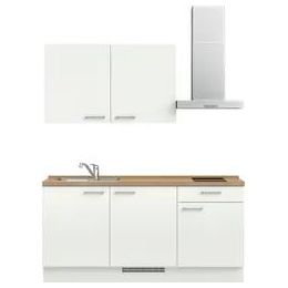 Küchenzeile Nobilia ""Laser I",Ausrichtung wählbar, Breite 180 cm", weiß (küche: weiß, korpus: alpinweiß, arbeitsplatte: eiche havanna nachbildung), B:180,3cm H:216,6cm T:60cm, Komplettküchen-Sets, vormontiert, wahlw. mit unterschiedlichen E-Geräten-Sets