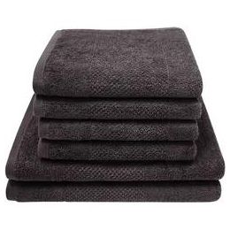 Handtuch Set Dyckhoff "Popcorn Streifen", schwarz, 6 Stk., Walkfrottier, Obermaterial: 100% Baumwolle, Handtuch-Sets, 2 Badetücher (70x140 cm), 4 Handtücher (50x100 cm)