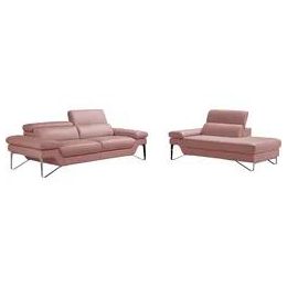 Polstergarnitur Egoitaliano "Princess", rosa (altrosa,), H:95cm T:108cm, Leder NUVOLE (Echtes Rindsleder). Halbnatürliches, halbnarbiges Rindsleder mit einer natürlichen Körnung von 1, 2 bis 1, 4 mm. Dieses Leder hat eine weiche, wachsartige Haptik mit mattem Aussehen und einem Wolkeneffekt. Es handelt sich um ein Naturleder, das die ursprünglichen Eigenschaften der Lederhäute nicht verändert. Das