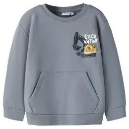 Sweatshirt name it "NMMVUGO LS NREG SWEAT BRU", Jungen, Gr. 104, tradewinds print:excavator, Sweatware, Obermaterial: 95% Baumwolle, 5% Elasthan, bedruckt, casual, normal, Rundhals, Langarm Rippbündchen, Sweatshirts