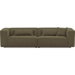 LeGer Home by Lena Gercke 3-Sitzer »PIARA, Couch mit Kedernaht, Sofa in Cord, Leinenoptik o. Strukturstoff« schwarze Füße, bequemer Sitzkomfort khaki