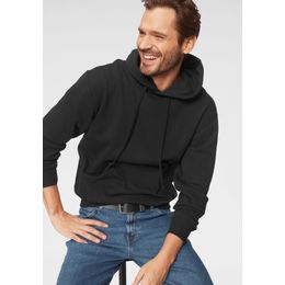 Kapuzensweatshirt Fruit of the Loom, Herren, Gr. L (48/50), schwarz, angeraute Sweatware, Obermaterial: 80% Baumwolle, 20% Polyester, unifarben, normal h&uuml;ftbedeckend, Rundhals, Rippb&uuml;ndchen, Sweatshirts, mit K&auml;ngurutasche