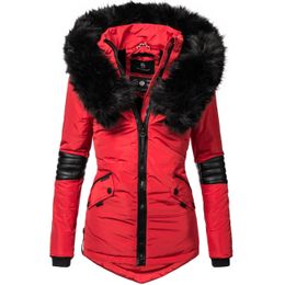 Winterjacke Navahoo "Nirvana", Damen, Gr. XS (34), rot, Oberstoff: 100% Polyester, Futter: 100% Polyester, Wattierung: 100% Polyester, Ärmelfutter: 100% Polyester, Kunstpelz: 90% Polyacryl, 10% Polyester, kontrastfarbene Details, figurbetont normal, mit Ärmelbesatz Rippstrickbündchen kontrastfarben, Jacken, edle Steppjacke m. schwarzem Kunstpelzkragen