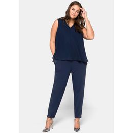 Jumpsuit sheego, Damen, Gr. 46, Normalgrößen, blau (marine), 68% Viskose, 27% Polyamid, 5% Elasthan, unifarben, lang, Overalls Jumpsuit