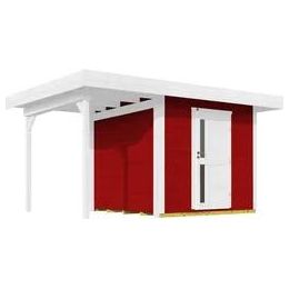 Gartenhaus Weka "Designhaus 172 A", rot (rot, weiß), Fußboden im Gartenhaus, ohne Dacheindeckung, Holzwerkstoff, Gartenhäuser, mit Anbaudach