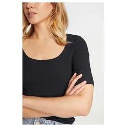 Rundhalsshirt RICHROYAL, Damen, Gr. XL, schwarz, Single Jersey, Obermaterial: 95% Baumwolle, 5% Elasthan, tiefer Rundhals, Shirts, tiefer Rundhals, Basic