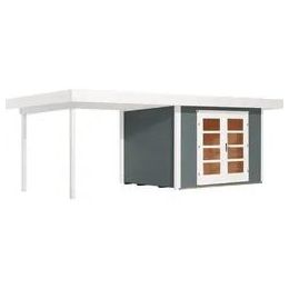 Gartenhaus Weka "Designhaus 126 Plus", grau (grau, weiß), Fußboden im Gartenhaus, Gartenhäuser, mit Anbaudach