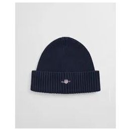 Strickmütze Gant "COTTON BLEND LOGO BEANIE", Damen, blau (marine), Strick, Baumwollmischung, unifarben, Mützen, Regular fit