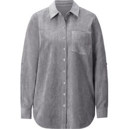 Damen Longbluse mit krempelbaren &Auml;rmeln steingrau, Gr&ouml;&szlig;e 54