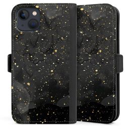 DeinDesign iPhone 13 Handy Klapphülle Handyhülle aus Kunst Leder schwarz Flip Case Marble Glitzer Gold & Copper Sideflip mit Lasche