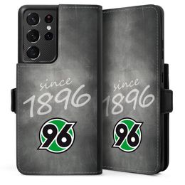 DeinDesign Galaxy S21 Ultra 5G Handy Klapph&uuml;lle Handyh&uuml;lle aus Kunst Leder schwarz Flip Case Hannover 96 H96 Official Licensed Product Sideflip mit Lasche