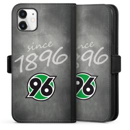 DeinDesign iPhone 11 Handy Klapph&uuml;lle Handyh&uuml;lle aus Kunst Leder schwarz Flip Case Hannover 96 H96 Official Licensed Product Sideflip mit Lasche