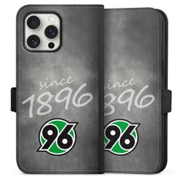 DeinDesign iPhone 15 Pro Max Handy Klapph&uuml;lle Handyh&uuml;lle aus Kunst Leder schwarz Flip Case Hannover 96 H96 Official Licensed Product Sideflip mit Lasche