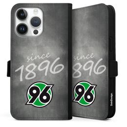 DeinDesign iPhone 14 Pro Max Handy Klapph&uuml;lle Handyh&uuml;lle aus Kunst Leder schwarz Flip Case Hannover 96 H96 Official Licensed Product Sideflip mit Lasche