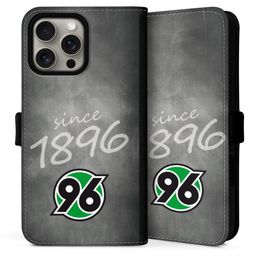 DeinDesign iPhone 16 Pro Handy Klapph&uuml;lle Handyh&uuml;lle aus Kunst Leder schwarz Flip Case Hannover 96 H96 Official Licensed Product Sideflip mit Lasche