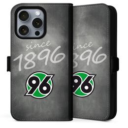 DeinDesign iPhone 16 Pro Max Handy Klapph&uuml;lle Handyh&uuml;lle aus Kunst Leder schwarz Flip Case Hannover 96 H96 Official Licensed Product Sideflip mit Lasche