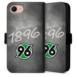 DeinDesign iPhone 16e Handy Klapph&uuml;lle Handyh&uuml;lle aus Kunst Leder schwarz Flip Case Hannover 96 H96 Official Licensed Product Sideflip mit Lasche