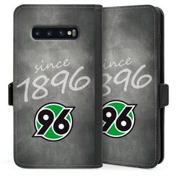 DeinDesign Galaxy S10 Plus Handy Klapph&uuml;lle Handyh&uuml;lle aus Kunst Leder schwarz Flip Case Hannover 96 H96 Official Licensed Product Sideflip mit Lasche