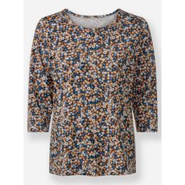 WITT Damen Print-Shirt mit Rundhals-Ausschnitt, camel-taubenblau-bedruckt, Gr&ouml;&szlig;e 40