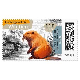 Zur&uuml;ckgekehrte Wildtiere - Biber, Briefmarke zu 1,10 + 0,45 &euro;, 10er-Bogen
