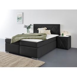 Boxbett LEONIQUE "Alfie, Bestseller, wahlweise mit Bettkasten", schwarz, L:206cm, Bezug Bett: Samtvelours (100% Polyester), Bezug der Spiegelfläche Matratzendrell aus 100% Polyester. Topperbezug abnehmbar und waschbar bis 30º C, aus 100% Polyester, Komplettbetten, mit Knopfheftung im Kopfteil, H2, H3 und H4 wählbar