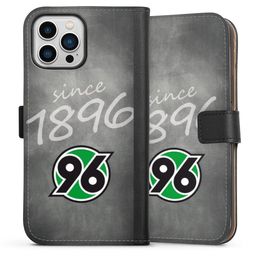 DeinDesign iPhone 13 Pro Max Handy Klapph&uuml;lle Handyh&uuml;lle aus Kunst Leder schwarz Flip Case Hannover 96 H96 Official Licensed Product Sideflip mit langer Lasche