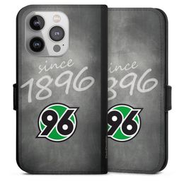 DeinDesign iPhone 14 Pro Handy Klapph&uuml;lle Handyh&uuml;lle aus Kunst Leder schwarz Flip Case Hannover 96 H96 Official Licensed Product Sideflip mit langer Lasche