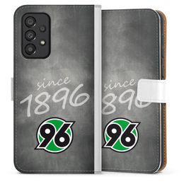 DeinDesign Galaxy A33 5G Handy Klapph&uuml;lle Handyh&uuml;lle aus Kunst Leder wei&szlig; Flip Case Official Licensed Product Hannover 96 H96 Sideflip mit Lasche