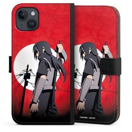 DeinDesign iPhone 14 Plus Handy Klapph&uuml;lle Handyh&uuml;lle aus Kunst Leder schwarz Flip Case Naruto Shippuden Anime Manga Sideflip mit langer Lasche
