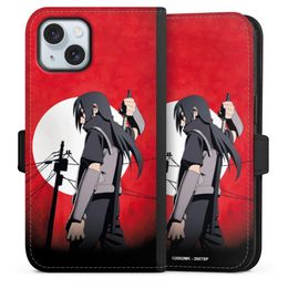 DeinDesign iPhone 15 Handy Klapph&uuml;lle Handyh&uuml;lle aus Kunst Leder schwarz Flip Case Naruto Shippuden Anime Manga Sideflip mit Lasche