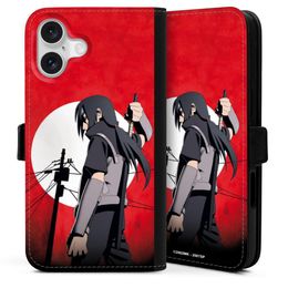 DeinDesign iPhone 16 Plus Handy Klapph&uuml;lle Handyh&uuml;lle aus Kunst Leder schwarz Flip Case Naruto Shippuden Anime Manga Sideflip mit Lasche