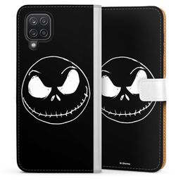 DeinDesign Galaxy A12 Handy Klapphülle Handyhülle aus Kunst Leder weiß Flip Case Skull Disney Nightmare Before Christmas Sideflip mit Lasche