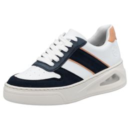 Plateausneaker Rieker, Damen, Gr. 42, bunt (weiß, nachtblau), Lederimitat, Nubuklederimitat, kontrastfarbene Details, Casual, Schuhe, Basket-Sneaker, Schnürschuh, Halbschuh mit Rieker Air Ausstattung