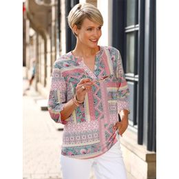 Schlupfbluse Classic Basics, Damen, Gr. 40, rosa (flamingo, bedruckt), 100% Polyester, gemustert, mehrfarbig, Rundhals, Blusen Schlupfbluse