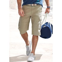 Cargobermudas John Devin "aus elastischer Baumwollmischung", Herren, Gr. 38, N-Gr, beige, Web, Obermaterial: 98% Baumwolle, 2% Elasthan, unifarben, bequem kniebedeckend, Hosen, mit Seitentaschen, 3/4 Shorts