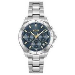 Multifunktionsuhr BOSS "ALLEY", silberfarben, dunkelblau, Armbanduhren, Damen, Quarzuhr, Armbanduhr, Damenuhr, Edelstahlarmband, analog, Tag