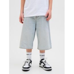 Jack & Jones Shorts JACK & JONES JUNIOR "JJIRON mit Baggy Fit und mittlerer Taille", Jungen, Gr. 128, N-Gr, blau (blau denim), Web, Obermaterial: 100% Baumwolle, unifarben, relaxed fit ca. Mitte Wade, Hosen Shorts, unifarben, modisch, relaxed fit, Web