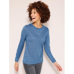 Strickpullover Classic Basics "Langarm-Pullover", Damen, Gr. 44, blau (mittelblau), 100% Polyacryl, unifarben, Pullover Strickpullover