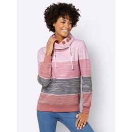 Sweatshirt Casual Looks, Damen, Gr. 38, rosa (rosenholz, hellros&eacute;, bedruckt), 50% Baumwolle, 50% Polyester, gemustert, gestreift, mehrfarbig, meliert, Sweatshirts Sweatshirt