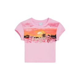 Bershka T-Shirt Damen Gr&ouml;&szlig;e L orange / fuchsia / rosa / schwarz