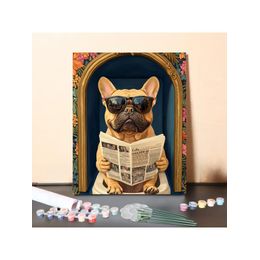 ARTNANAS DIY Malen nach Zahlen Set-"Zeitungshund" | Gr.: 40x50 mit Rahmen