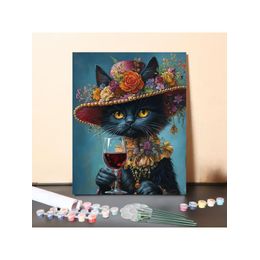 ARTNANAS DIY Malen nach Zahlen Set-"Weinkatze" | Gr.: 30x40cm mit Keilrahmen nicht ges