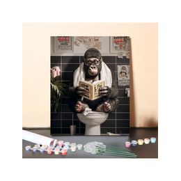 ARTNANAS DIY Malen nach Zahlen Set-"Lesegorilla" | Gr.: 40x50 mit Rahmen
