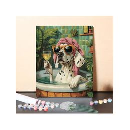 ARTNANAS DIY Malen nach Zahlen Set-"Badehund" | Gr.: 30x40 mit Rahmen