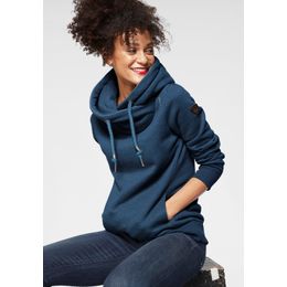 Kapuzensweatshirt Ragwear "GRIPYBUTTON", Damen, Gr. XL, blau (blau 2010), Sweatware, Obermaterial: 70% Baumwolle, 30% Polyester, kontrastfarbene Details, meliert, figurbetont hüftbedeckend, Rundhals, Rippbündchen, Sweatshirts, Sweater mit rustikalen Kordel-Akzenten