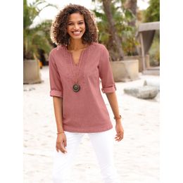 Jeansbluse Casual Looks, Damen, Gr. 46, rot (rosenholz), 100% Baumwolle, unifarben, Rundhals, Blusen Jeansbluse