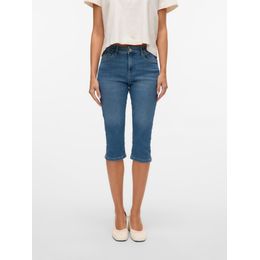 V&eacute;ro Moda Caprijeans VERO MODA "VMELLY MR KNICKERS DNM MIX NOOS", Damen, Gr. L (40), N-Gr, blau (medium blau denim), Denim/Jeans, Obermaterial: 75% Baumwolle, 18% Polyester, 6% Viskose, 1% Elasthan, unifarben, slim fit kn&ouml;chellang, Jeans