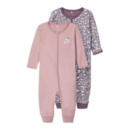 name it Mädchen Schlafanzug Set Blumenmotiv mit Reißverschluss in Lila | Gr.: 68